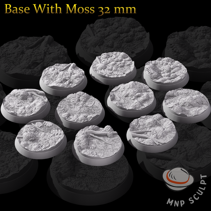 3D Printable Base With Moss 32 mm by MNP Sculpt